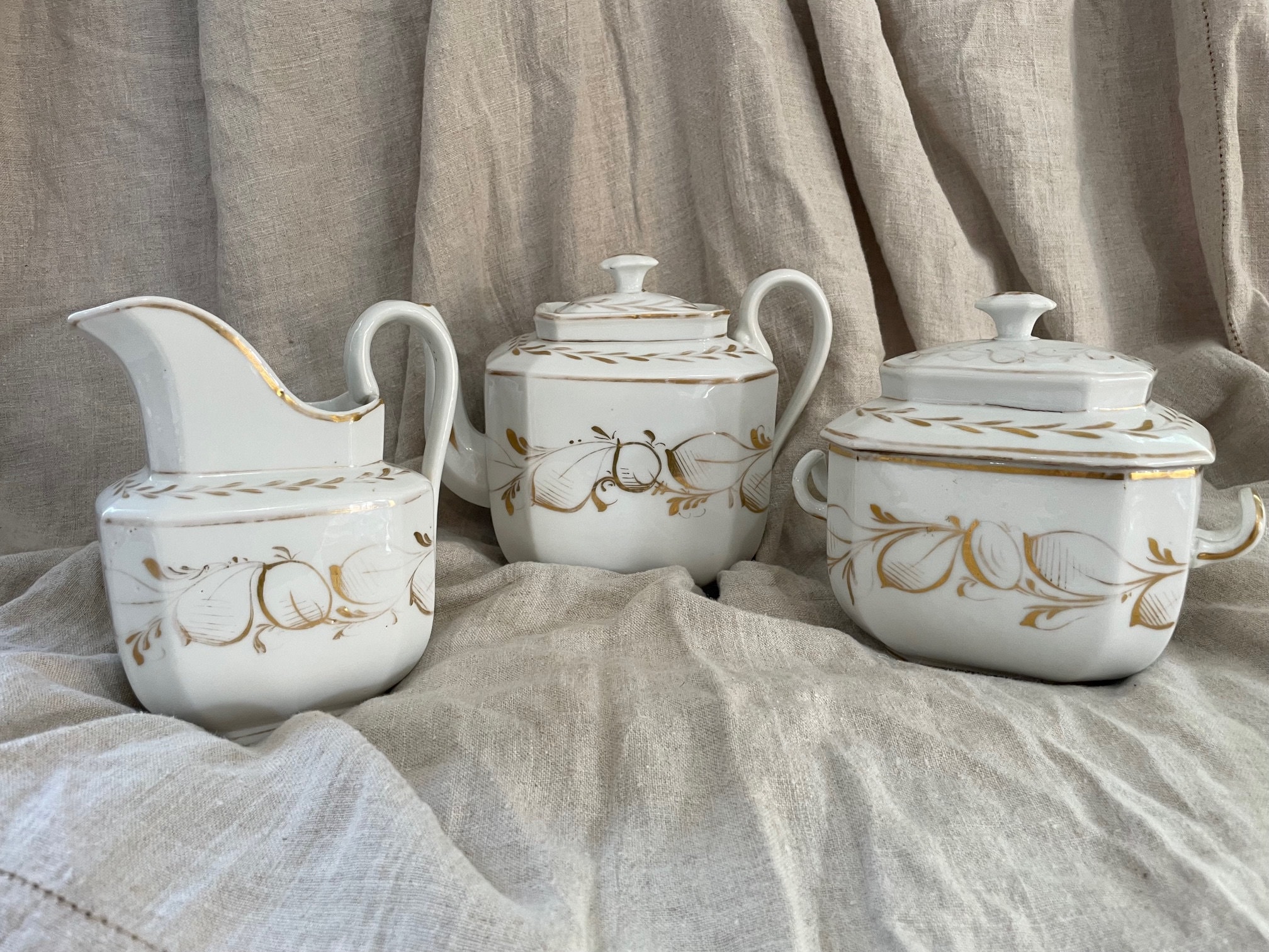 Antique Napoleon III Paris White Porcelain Tea Servise Set With Gold ...
