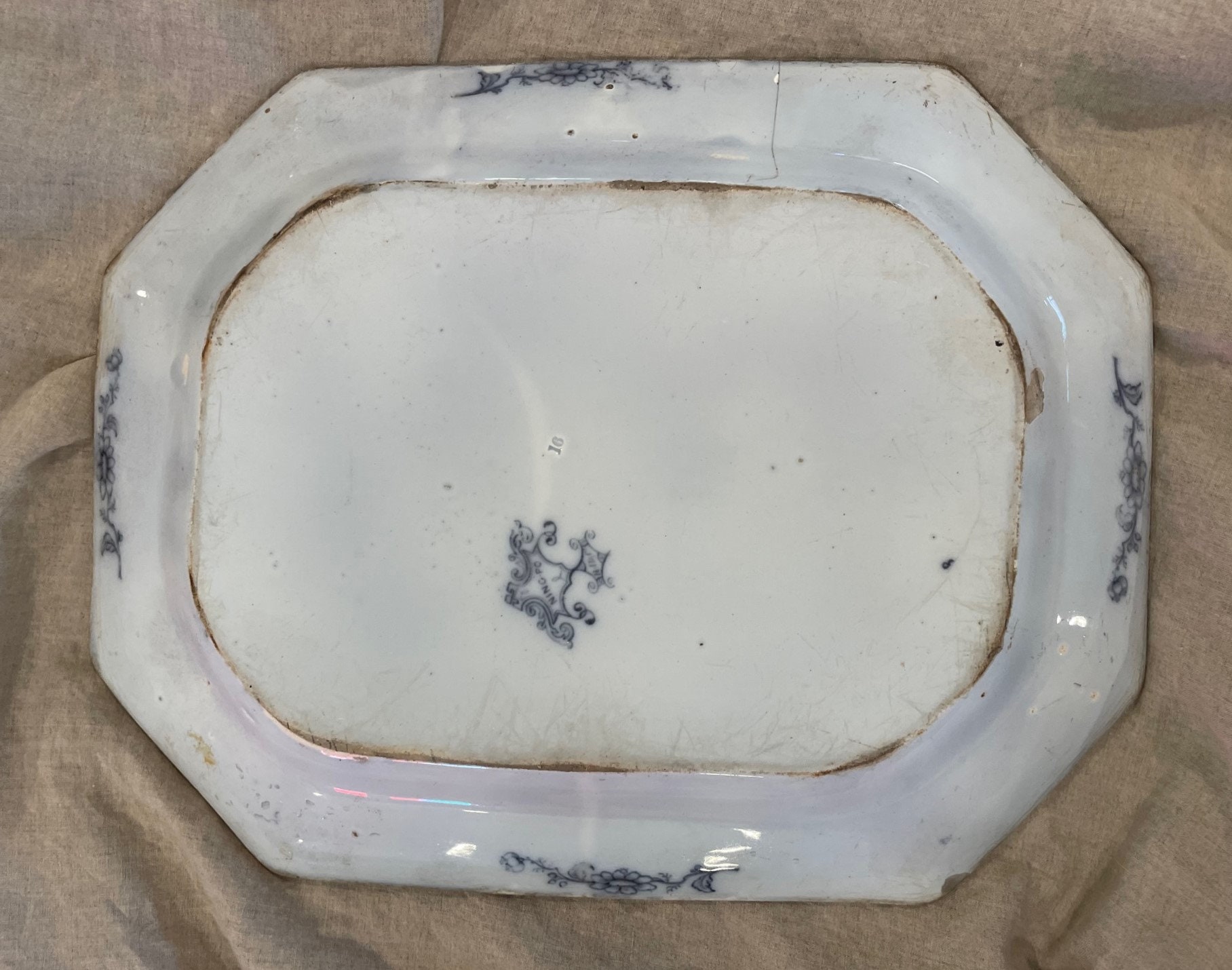 Large Black & White Antique Ironstone Platter 17 X 13 Ning-po Pattern ...