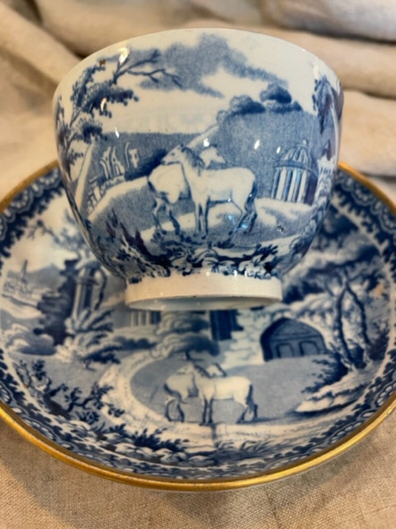 Antique Flow Blue Transferware Pearlware Cup and Bowl saucer 5 Wide - Etsy