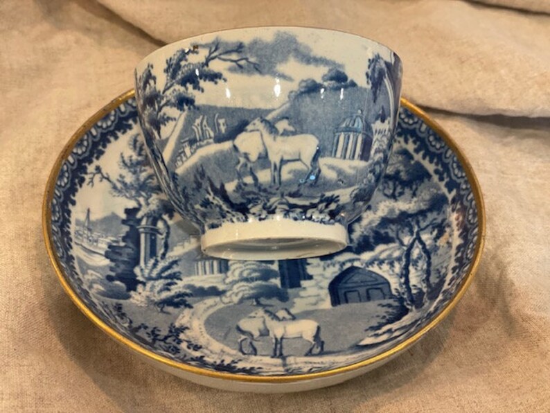 Antique Flow Blue Transferware Pearlware Cup and Bowl saucer 5 Wide - Etsy