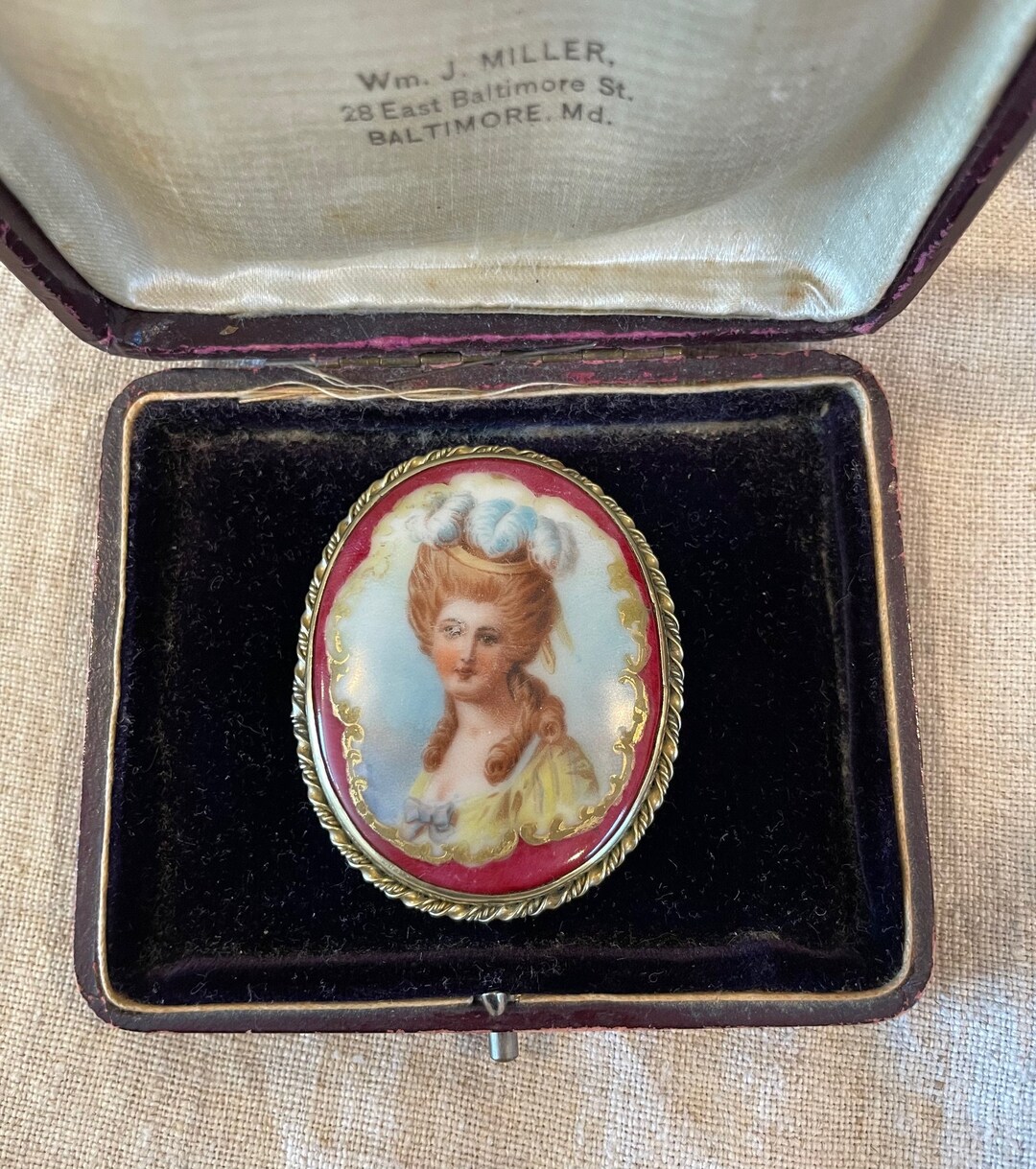 Antique Victorian Gold Filled Hand Painted Porcelain Portrait Broach ...
