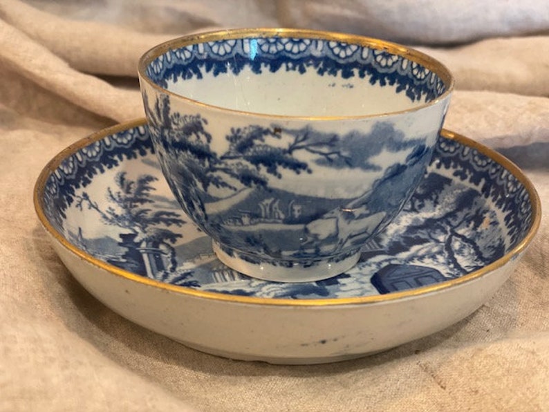 Antique Flow Blue Transferware Pearlware Cup and Bowl saucer 5 Wide - Etsy