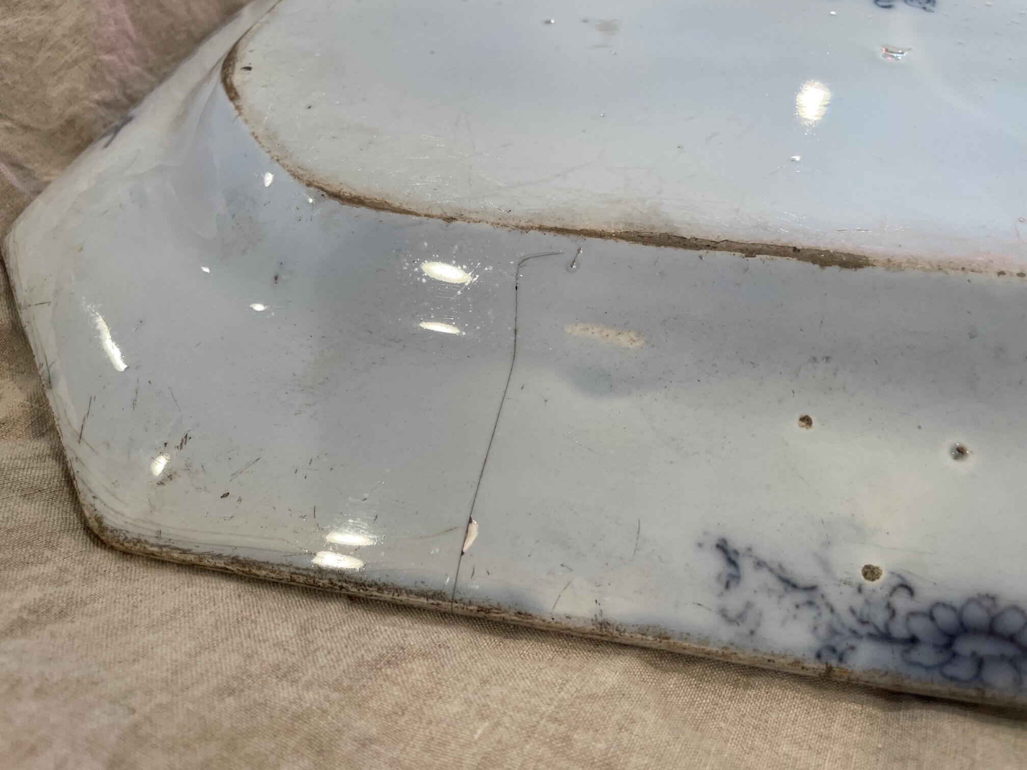 Large Black & White Antique Ironstone Platter 17 X 13 Ning-po Pattern ...