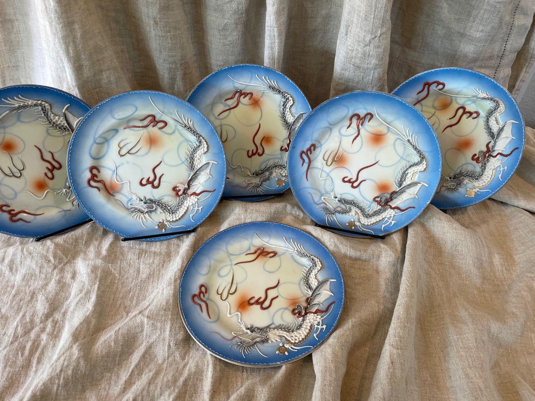 Antique / Vintage Japanese Dragon Ware Dragonware Blue and White Plate ...