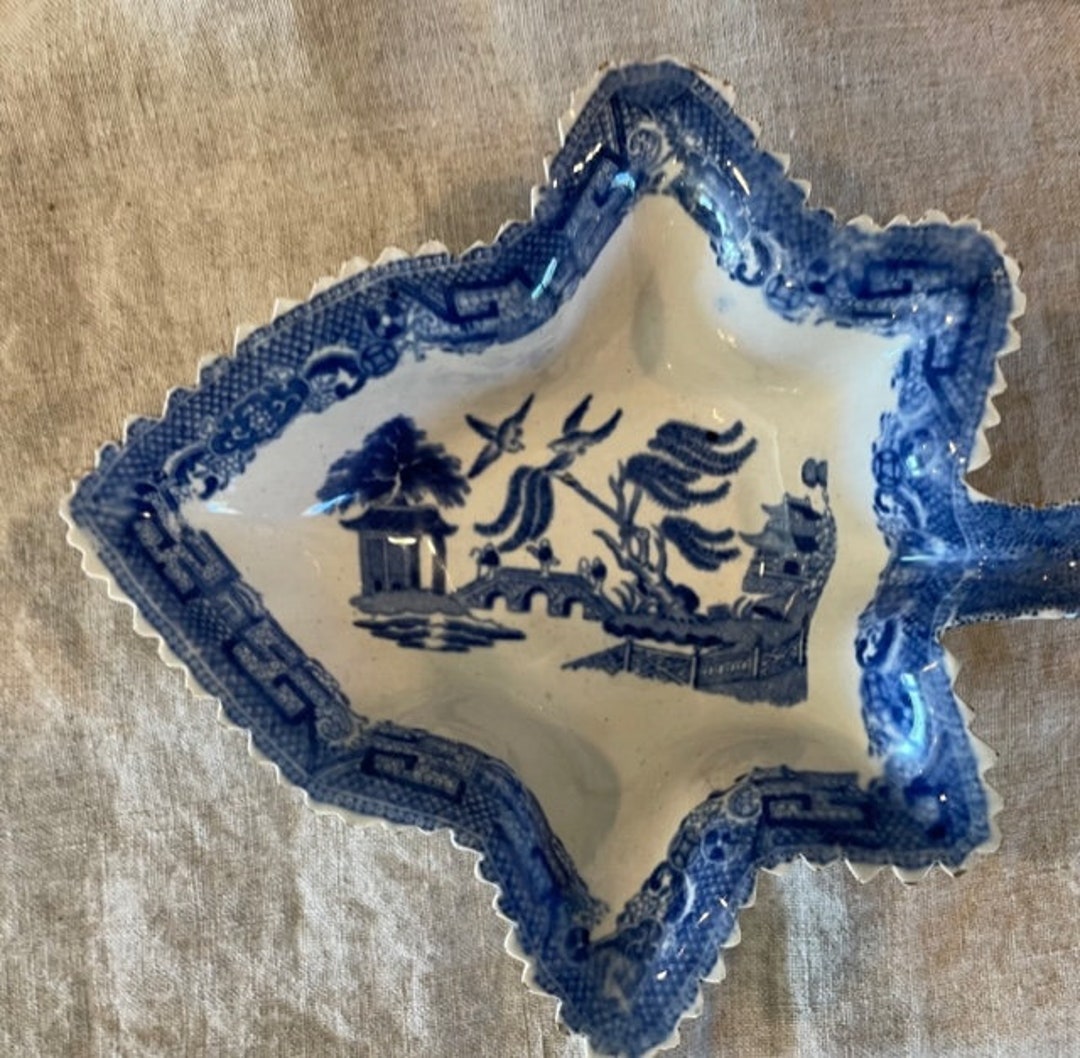 Spode Antique Flow Blue and White Transferware Relish Dish Blue Willow ...