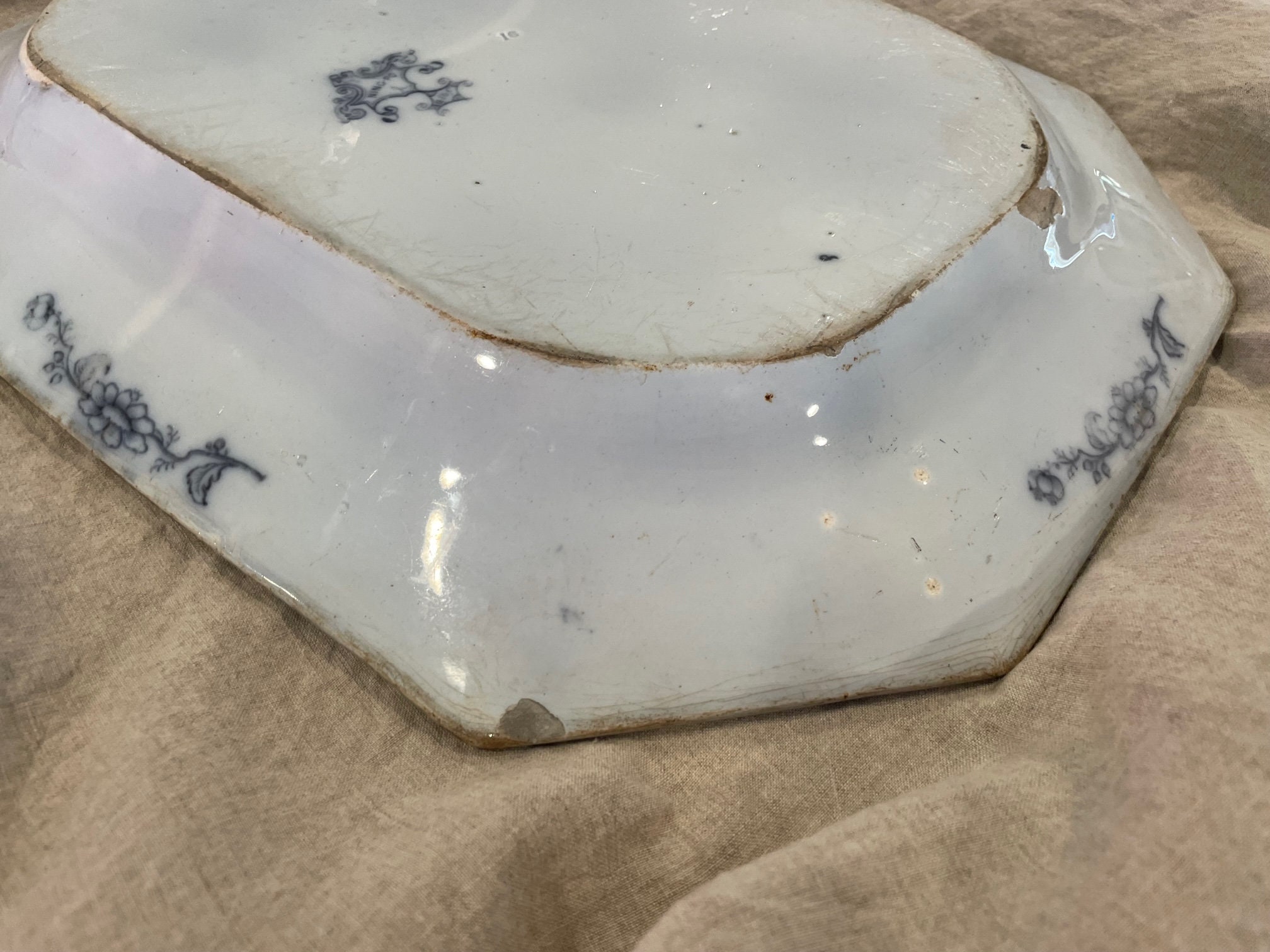 Large Black & White Antique Ironstone Platter 17 X 13 Ning-po Pattern ...