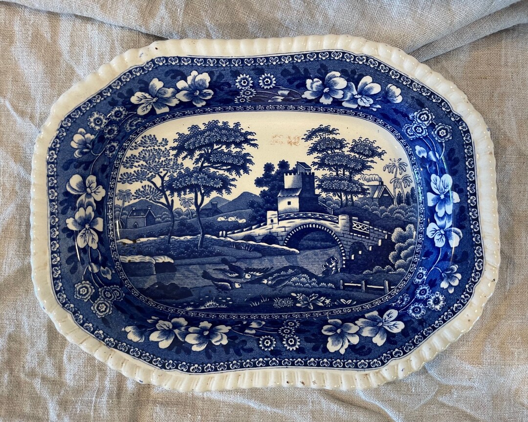 Antique / Vintage Copeland Spode's Tower Flow Blue & White Serving Dish ...