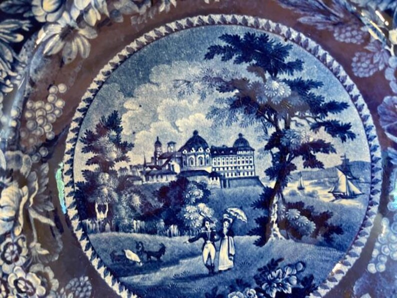 Antique Early Blue & White Transferware / Transfer Ware Service Dish ...