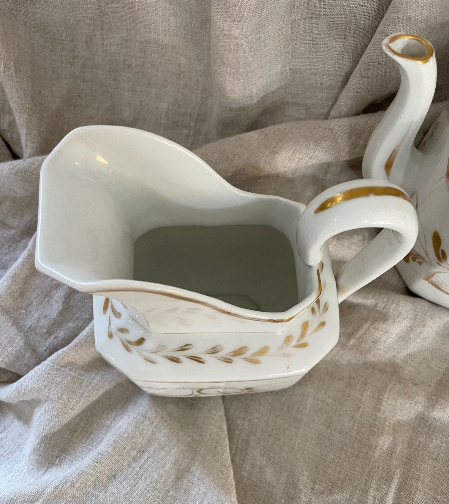 Antique Napoleon III Paris White Porcelain Tea Servise Set With Gold ...