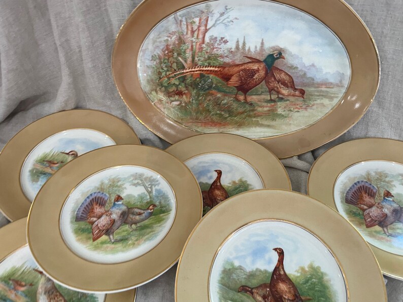 Antique Vintage American Porcelain Platter and Plate Set Birds Design ...