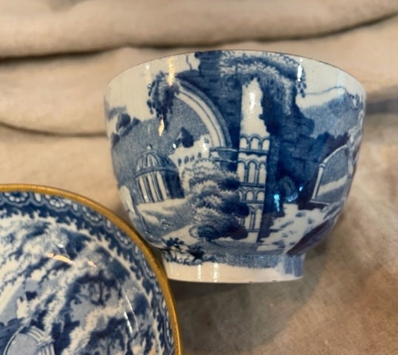 Antique Flow Blue Transferware Pearlware Cup and Bowl saucer 5 Wide - Etsy