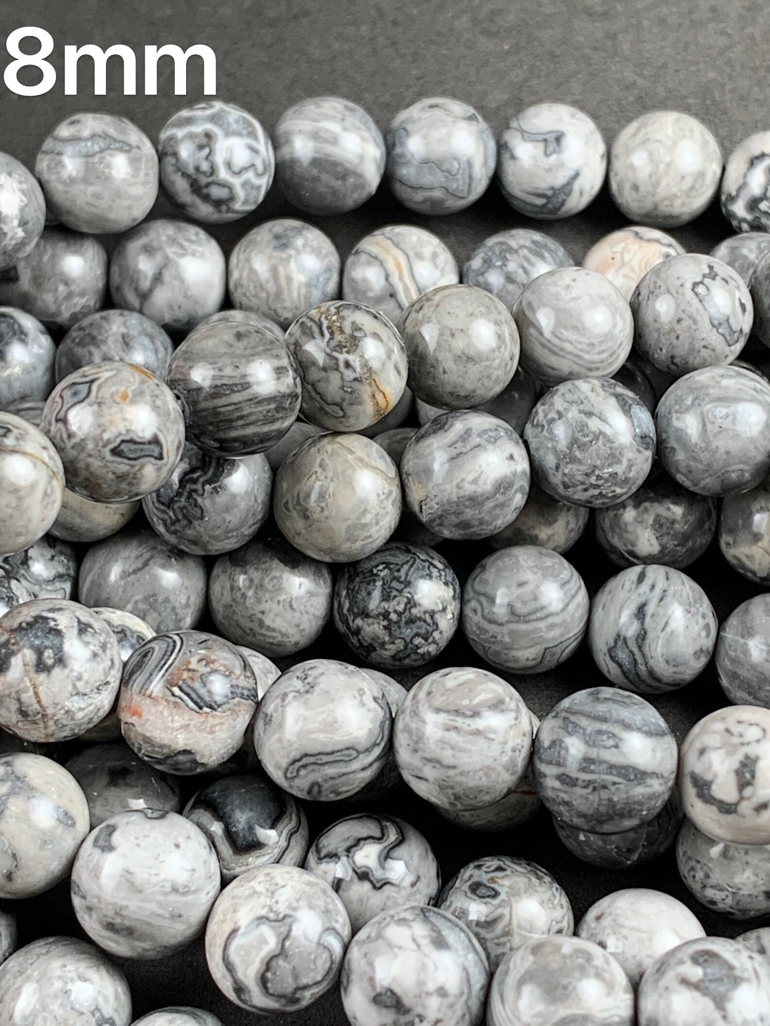 AAA Gray Map Stone Jasper Gray Lace Jasper 4mm 6mm 8mm 10mm 12mm Smooth ...