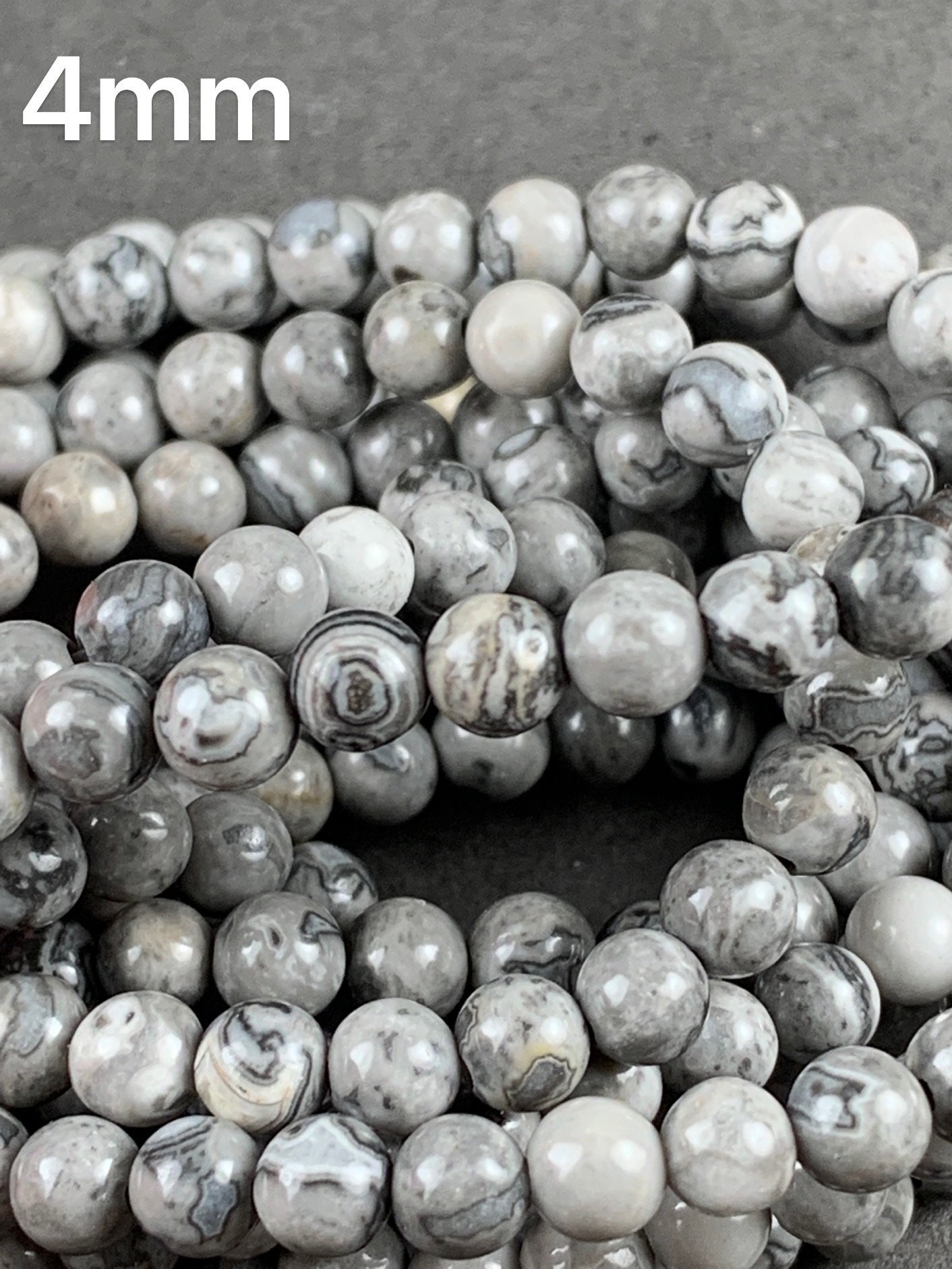 AAA Gray Map Stone Jasper Gray Lace Jasper 4mm 6mm 8mm 10mm 12mm Smooth ...