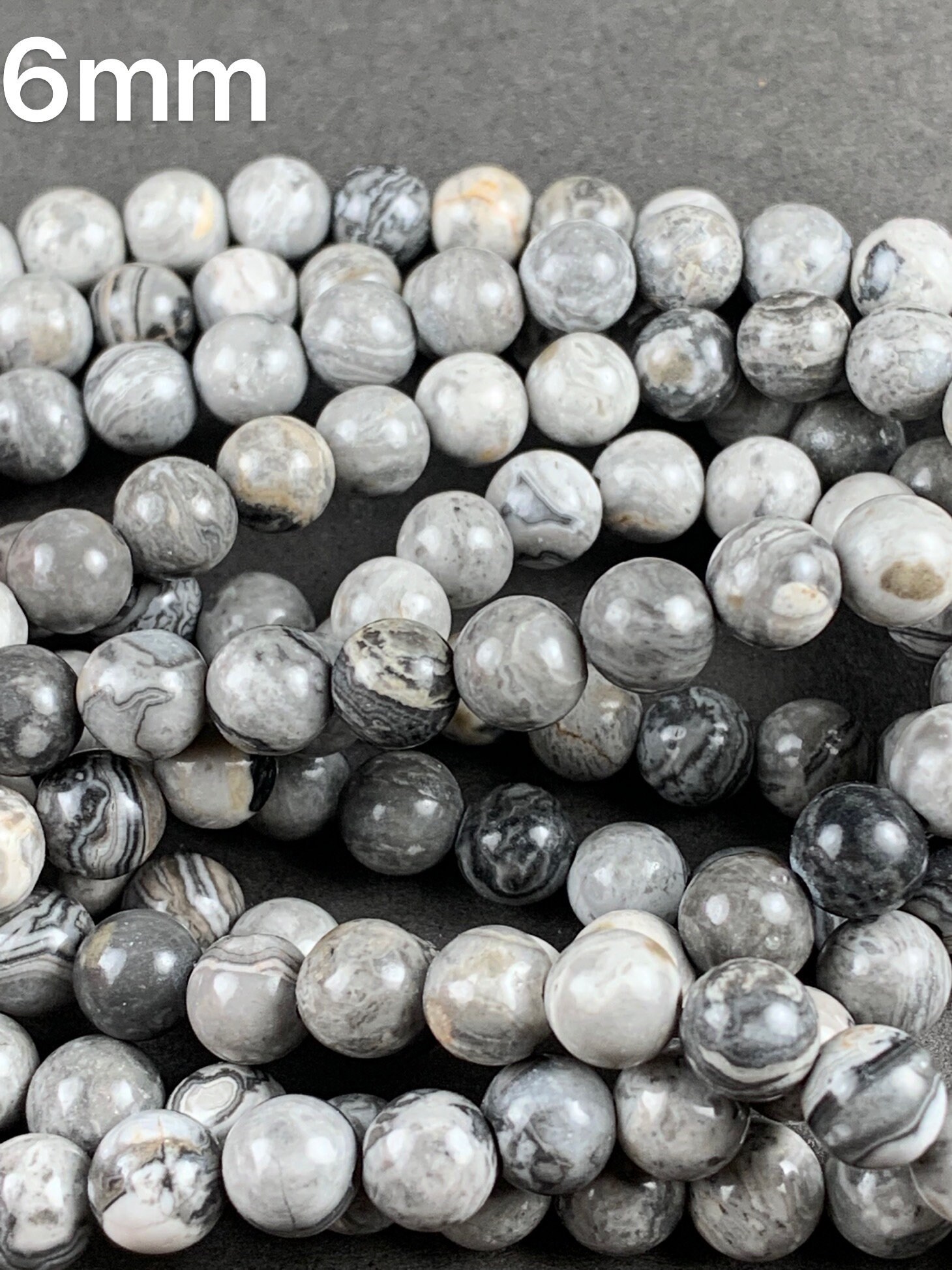 AAA Gray Map Stone Jasper Gray Lace Jasper 4mm 6mm 8mm 10mm 12mm Smooth ...