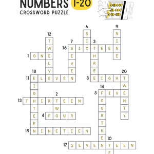 Numbers (1-20) Crossword Puzzle - Etsy