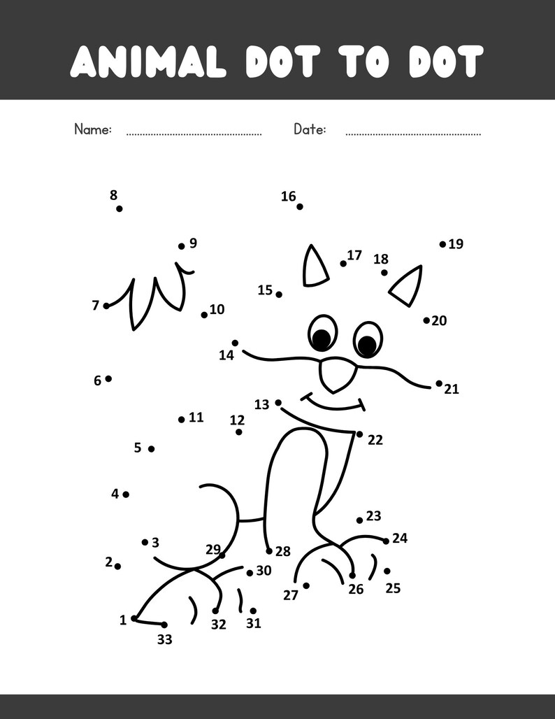 Animals Numbers Dot to Dot - Etsy UK