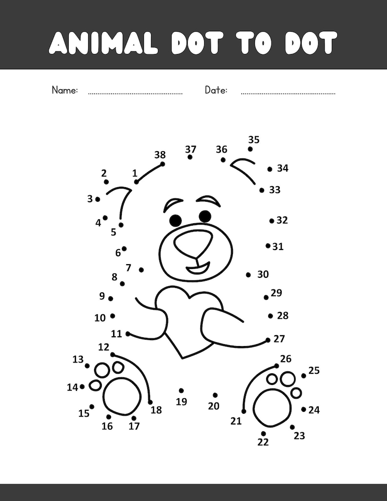 Animals Numbers Dot to Dot - Etsy UK
