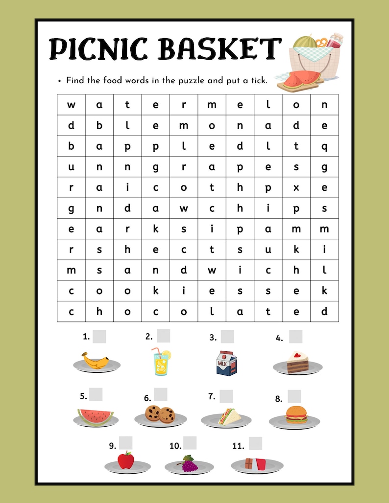 Food Puzzle Worksheet for Kids - Etsy