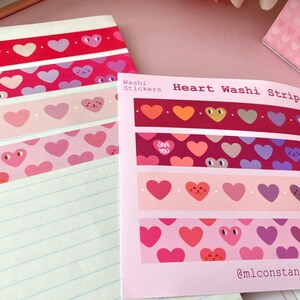 Heart Sticker Strips, Cute Kawaii Stationary, Planner Journal ...