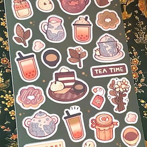 Cozy Tea Sticker Sheet, Cute Kawaii Stationary, Planner Journal, Boba ...