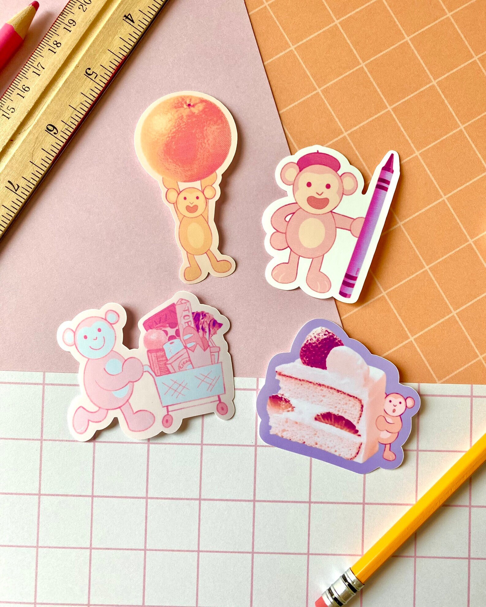 Pink Monkey Stickers, Cute Kawaii Stationary, Planner Journal, Food ...