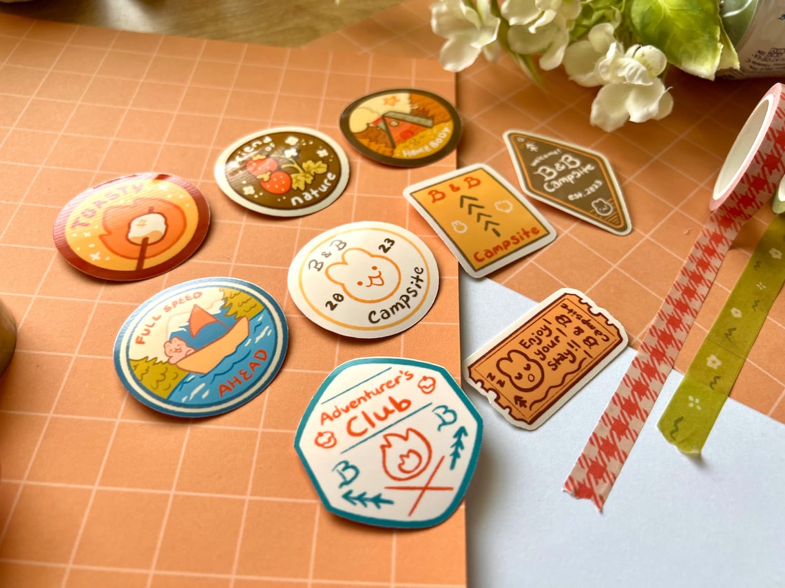Camp Sticker Pack, Hiking Outdoors Nature Patch Bundle, Kawaii ...