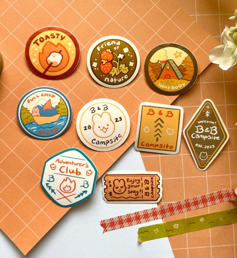 Camp Sticker Pack, Hiking Outdoors Nature Patch Bundle, Kawaii ...