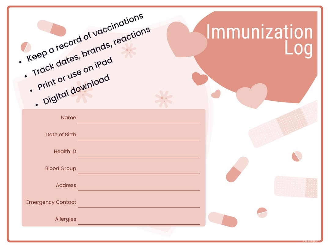 Immunization Record Vaccination Tracker Immunization Log - Etsy