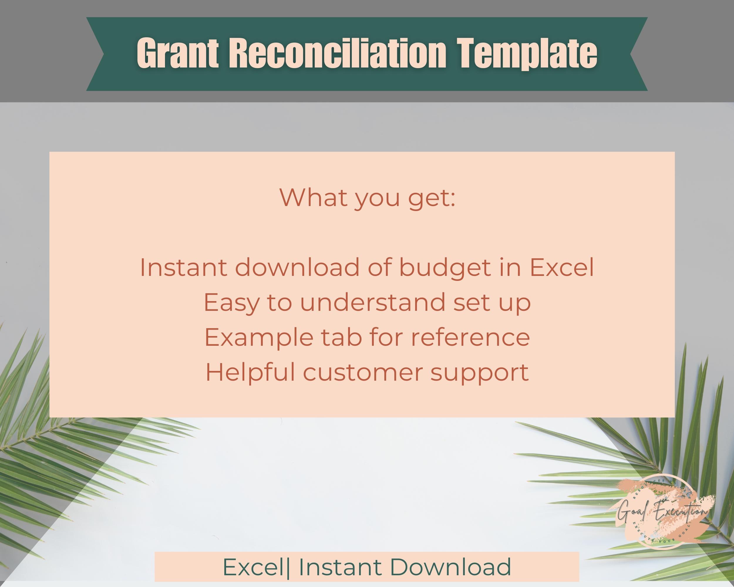 NONPROFIT Grant Reconciliation Budget Template – EXCEL - Etsy