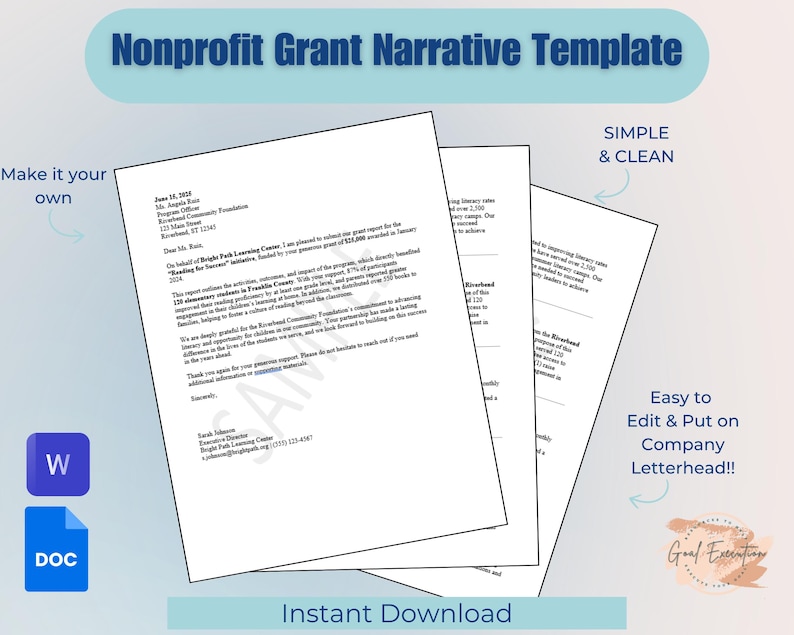 Nonprofit Grant Narrative Template | Easy-to-use & Customizable - Etsy