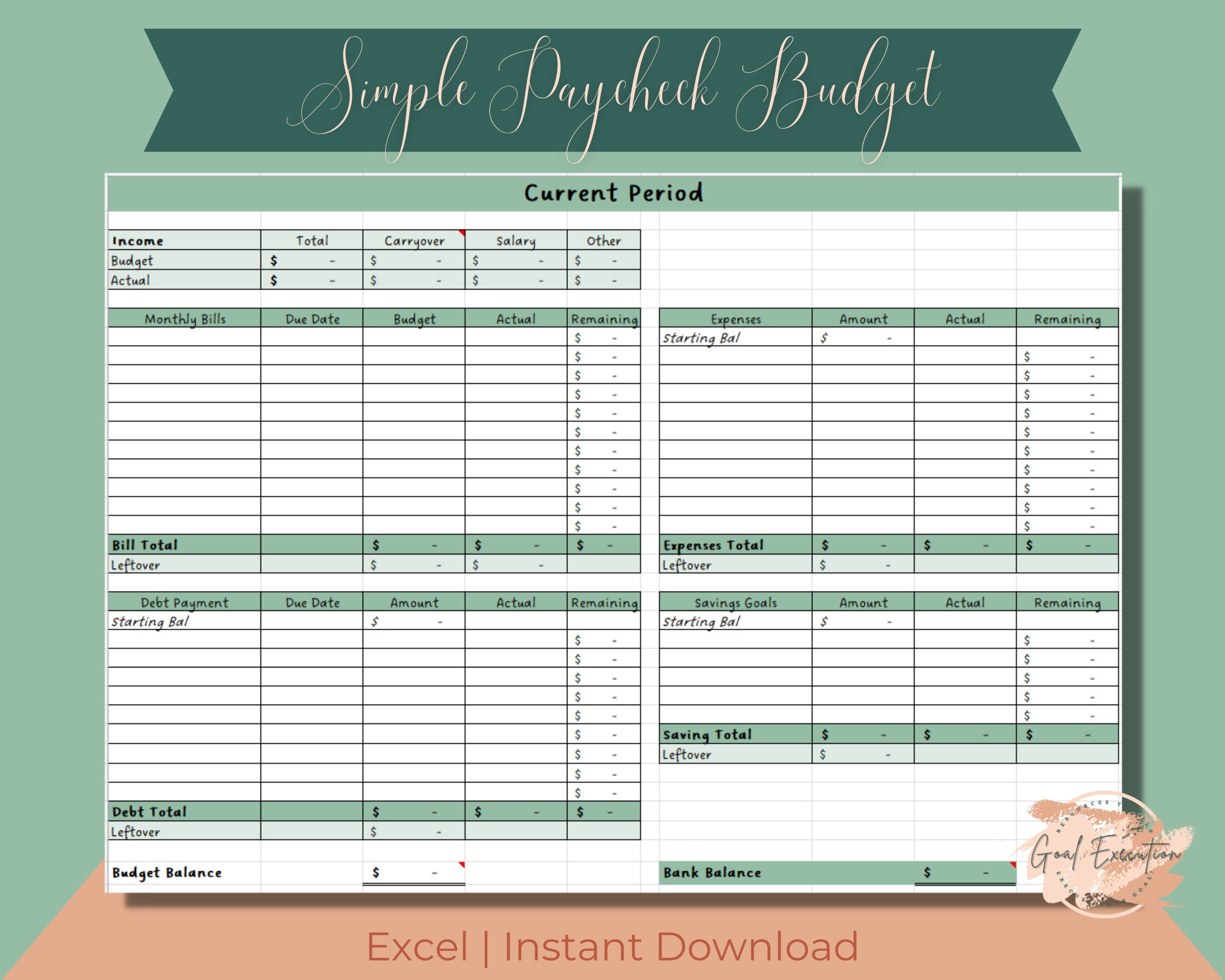 SIMPLE Paycheck Budget Template - Etsy