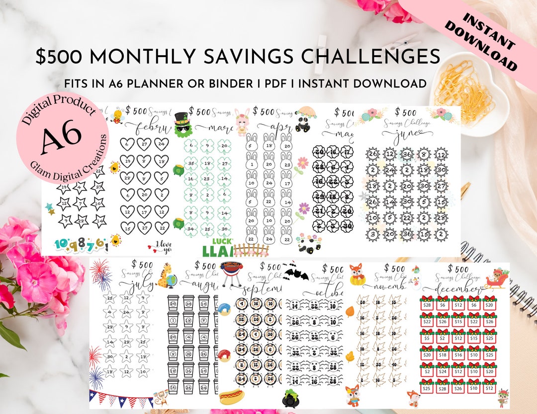 Printable Monthly Saving Challenge I Money Challenge I Savings Tracker ...