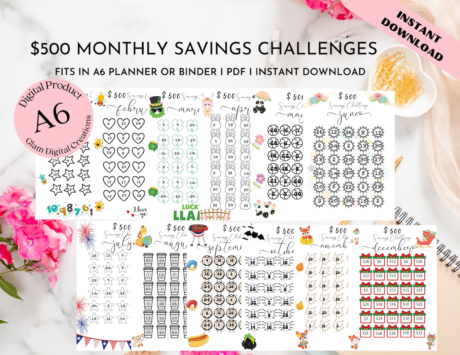 Printable Monthly Saving Challenge I Money Challenge I Savings Tracker ...