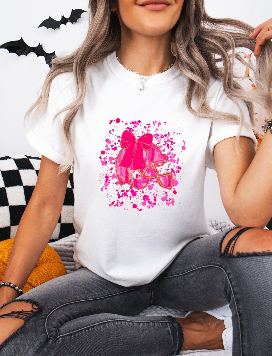 Pink Out Football Shirt, Retro Tshirt, Trendy, Coquette Bow, Cute Shirt ...