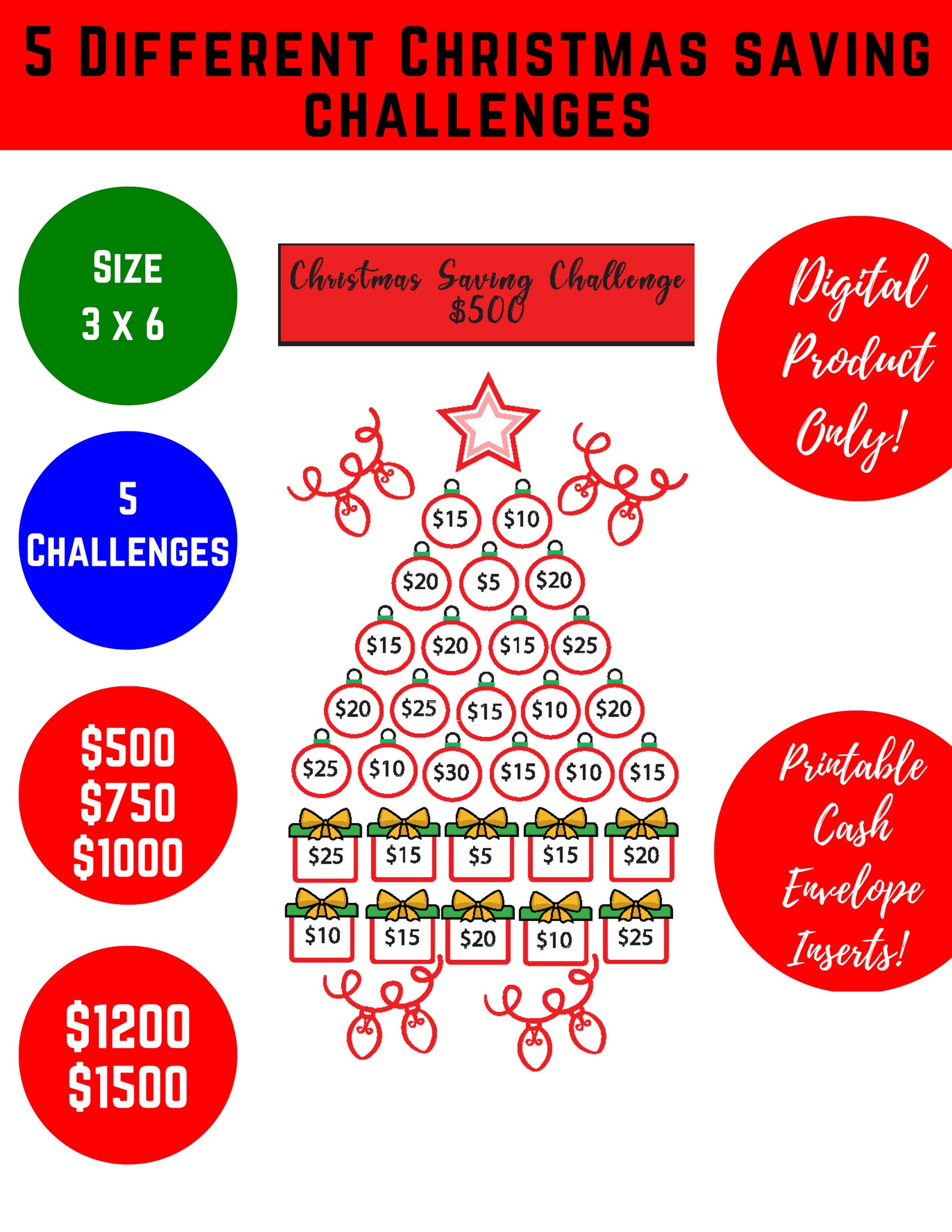 Christmas Saving Challenge Budgeting Cash Envelope Inserts Cash ...