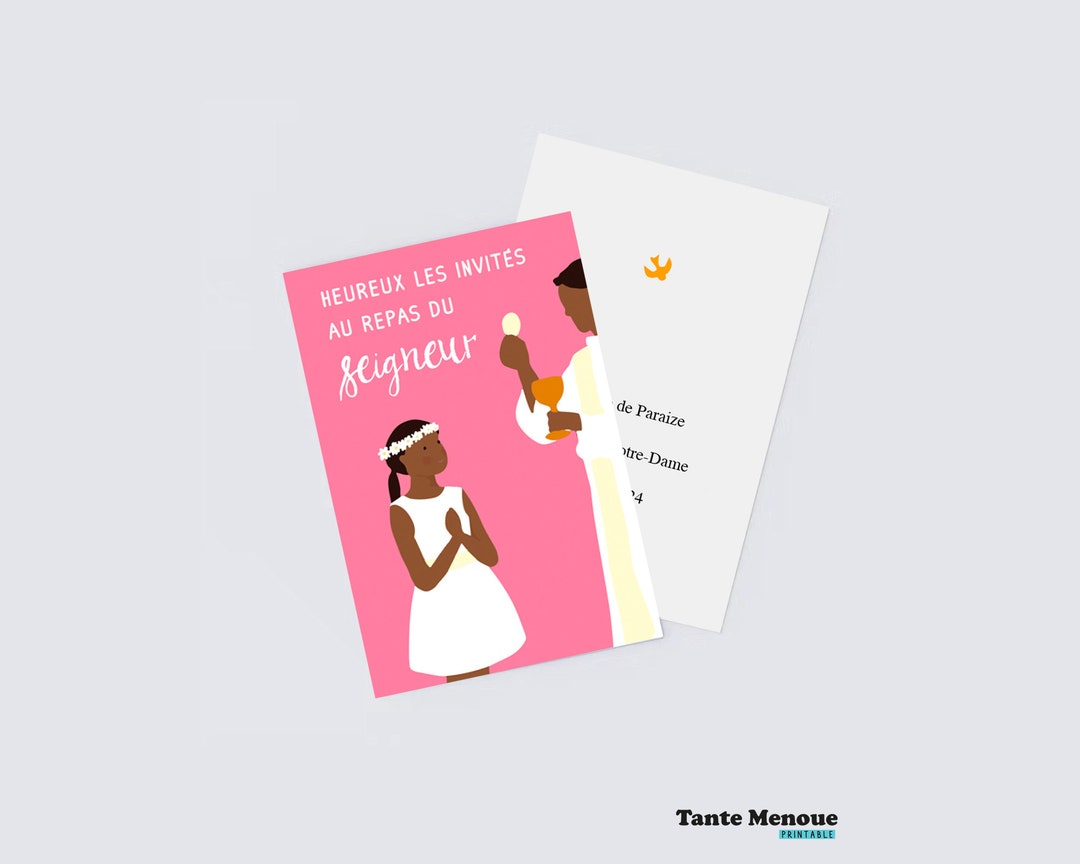 4 Communion Cards COLOR Pink happy the Guests Girl customizable Dark ...