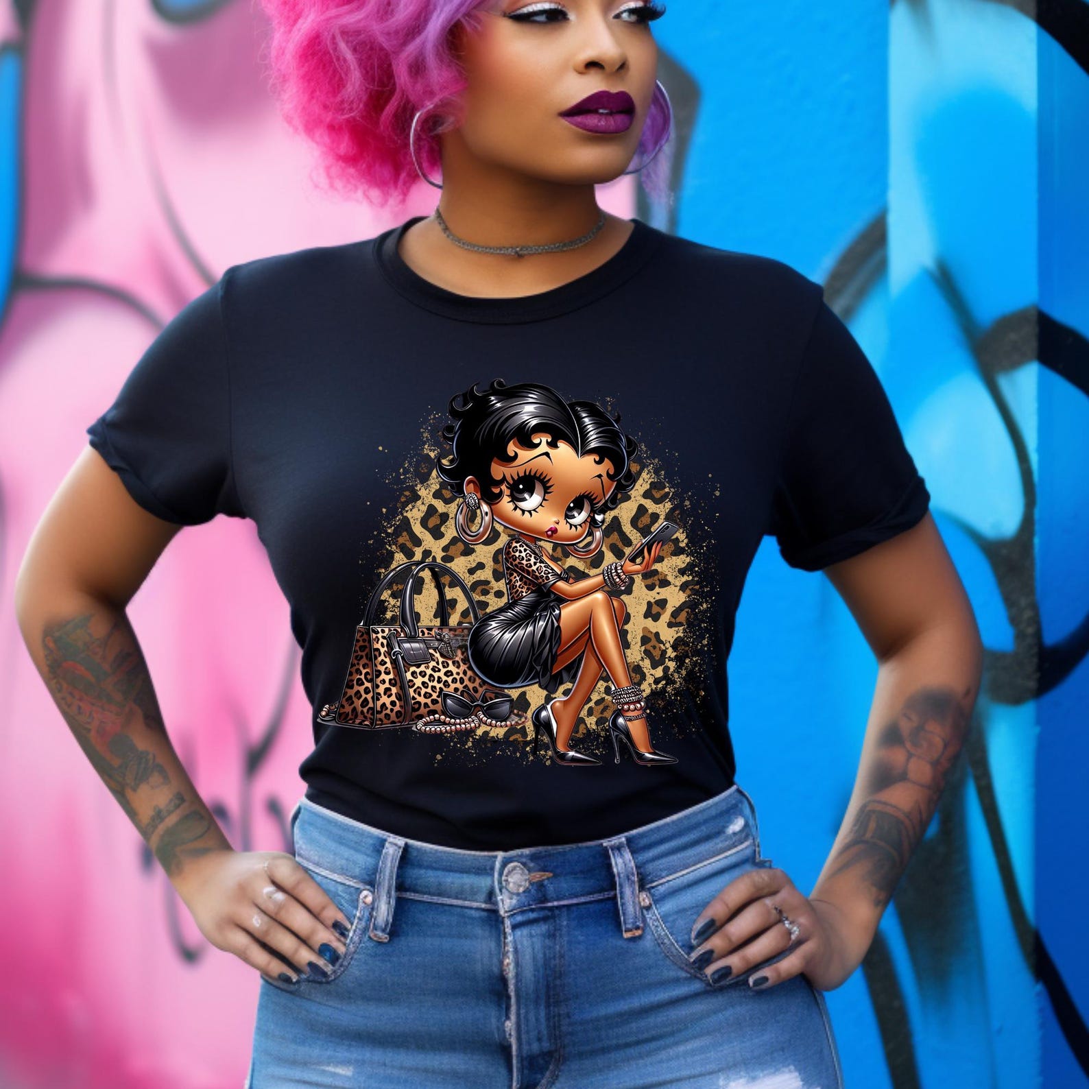 Adorable Betty Boop, Leopard Matching With Purse, Png for Download Only ...