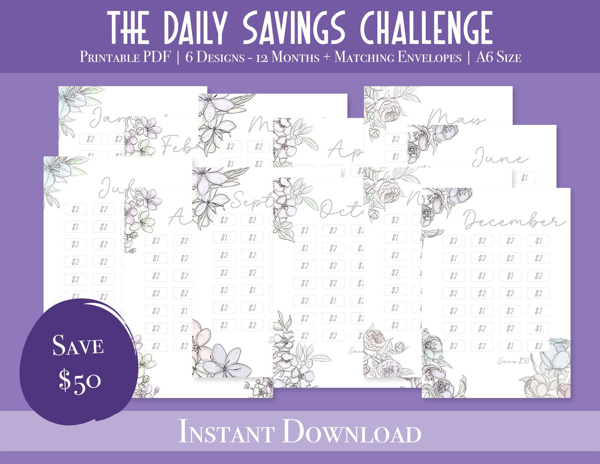 Savings Challenge Printable | Money Savings Challenge | Daily Savings ...