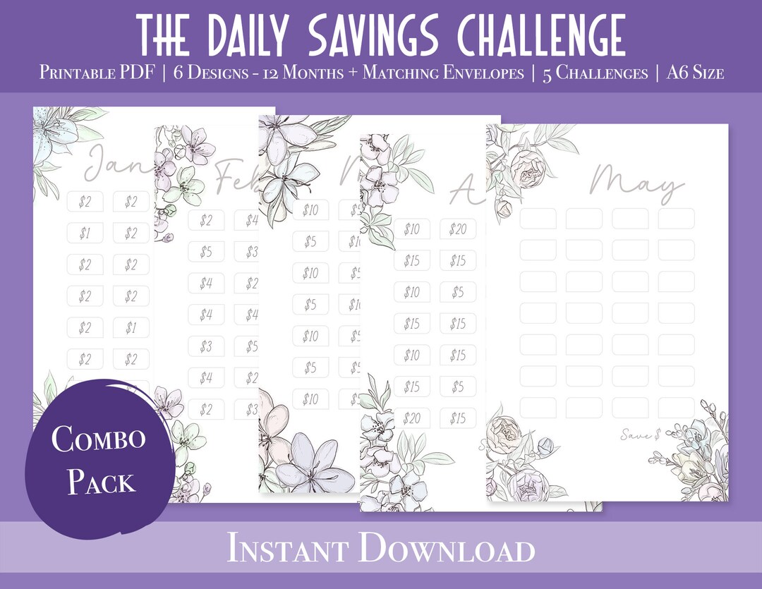 Savings Challenge Printable | Money Savings Challenge | Daily Savings ...