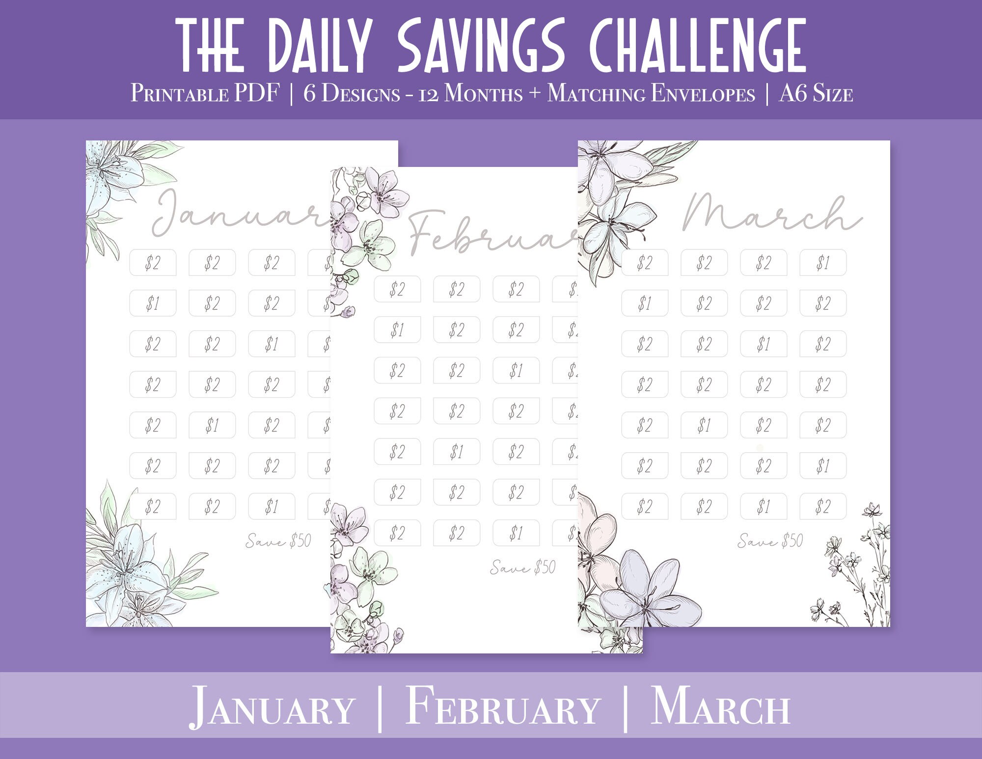 Savings Challenge Printable | Money Savings Challenge | Daily Savings ...