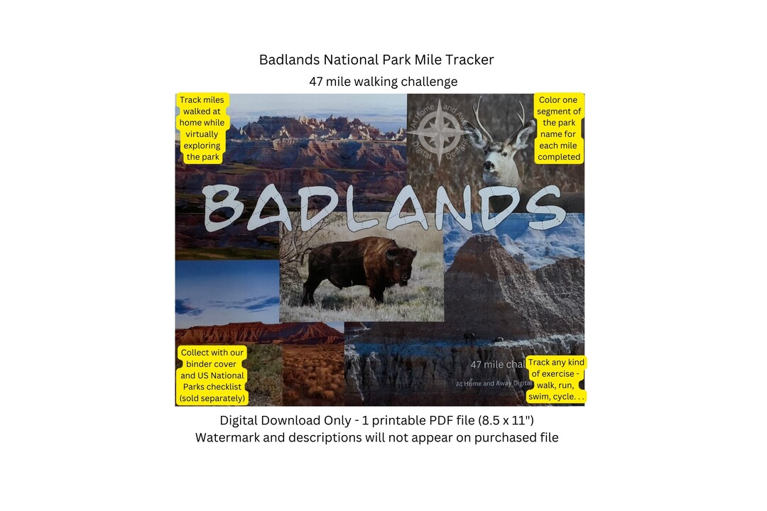 Mile Tracker, Badlands National Park, 47 Mile, Walking Challenge, Gift ...