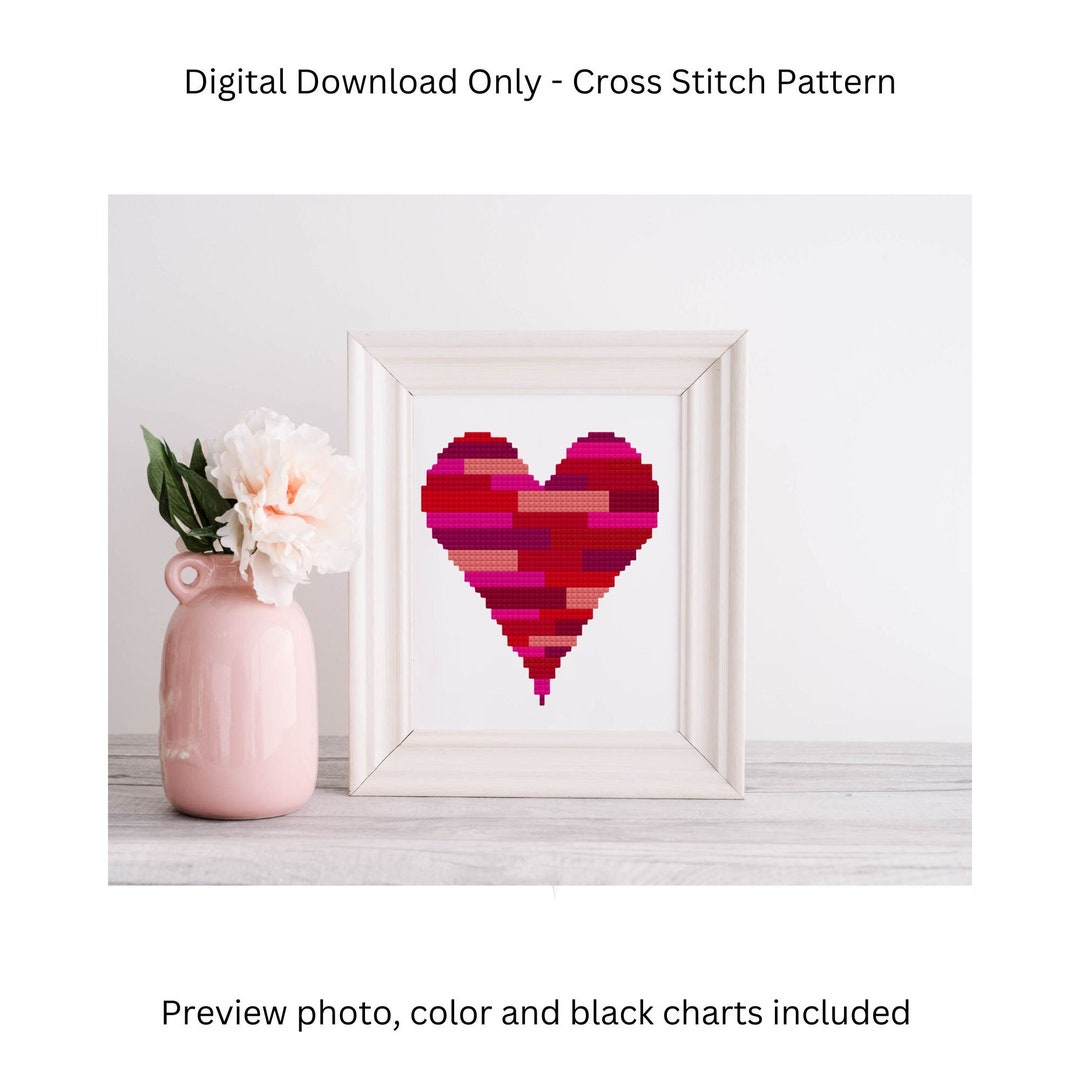 Scrappy Heart Cross Stitch Pattern, Quilt Inspired, Easy Cross-stitch, Quilt Pattern, Needlework ...