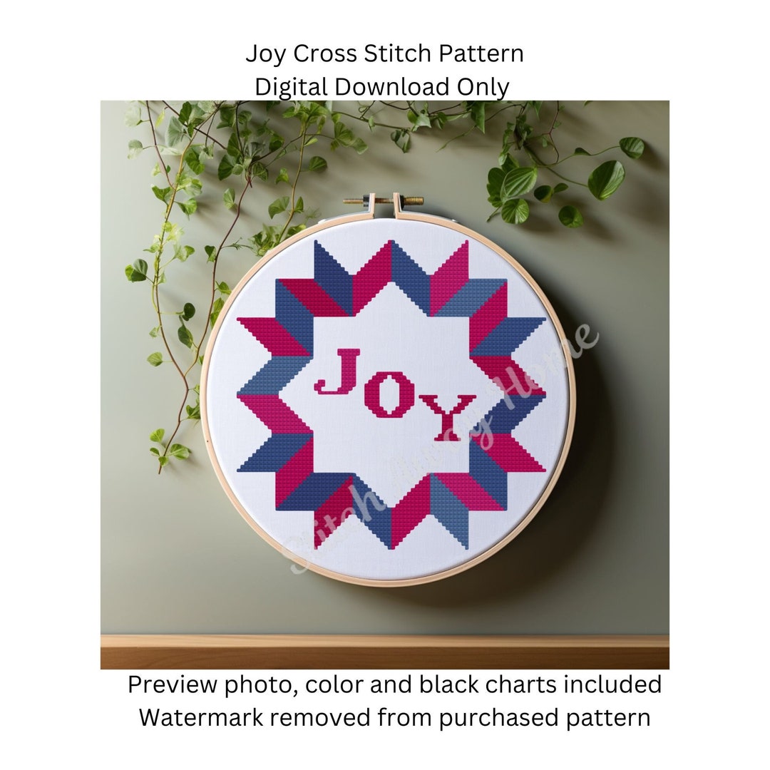 Joy Cross Stitch Pattern, Quilt Inspired, Easy Cross-stitch, Inspirational Decor, Quilt Pattern ...