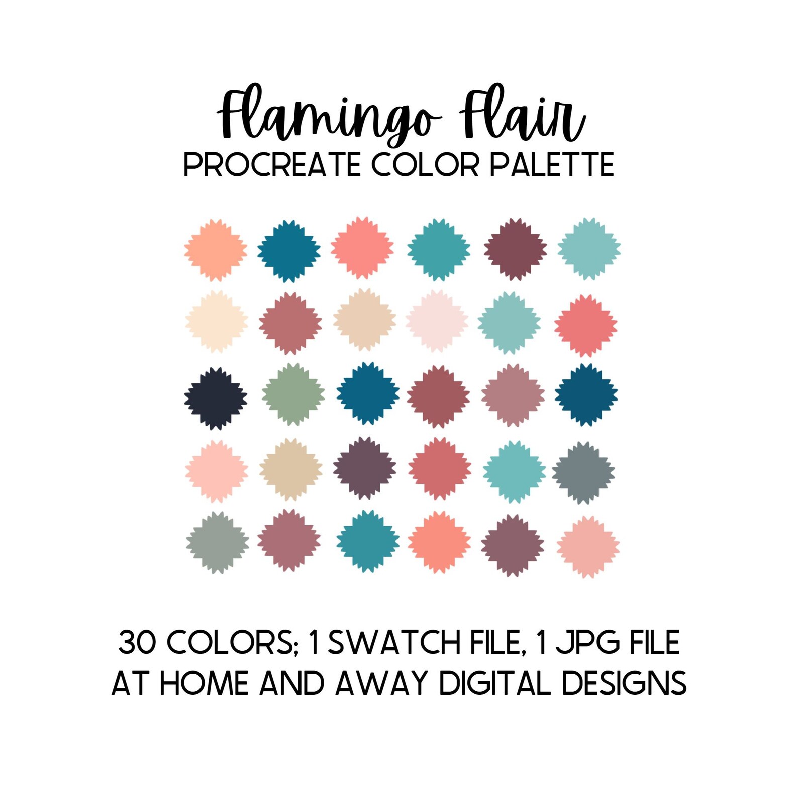 Flamingo Flair, Procreate Color Palette, Ocean Inspired Colors, Digital ...