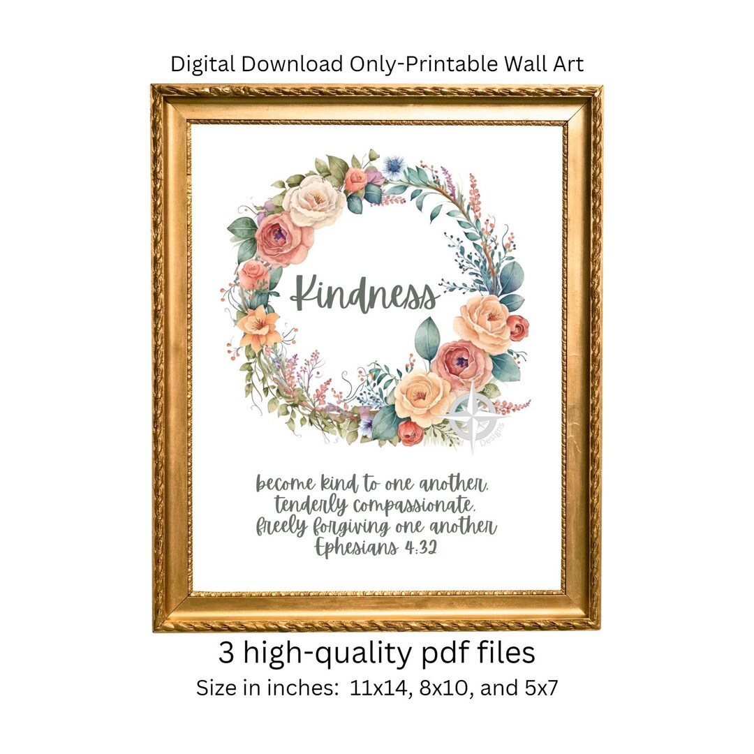 Kindness Printable Wall Art, Ephesians 4:32, Become Kind, Bible Quote ...