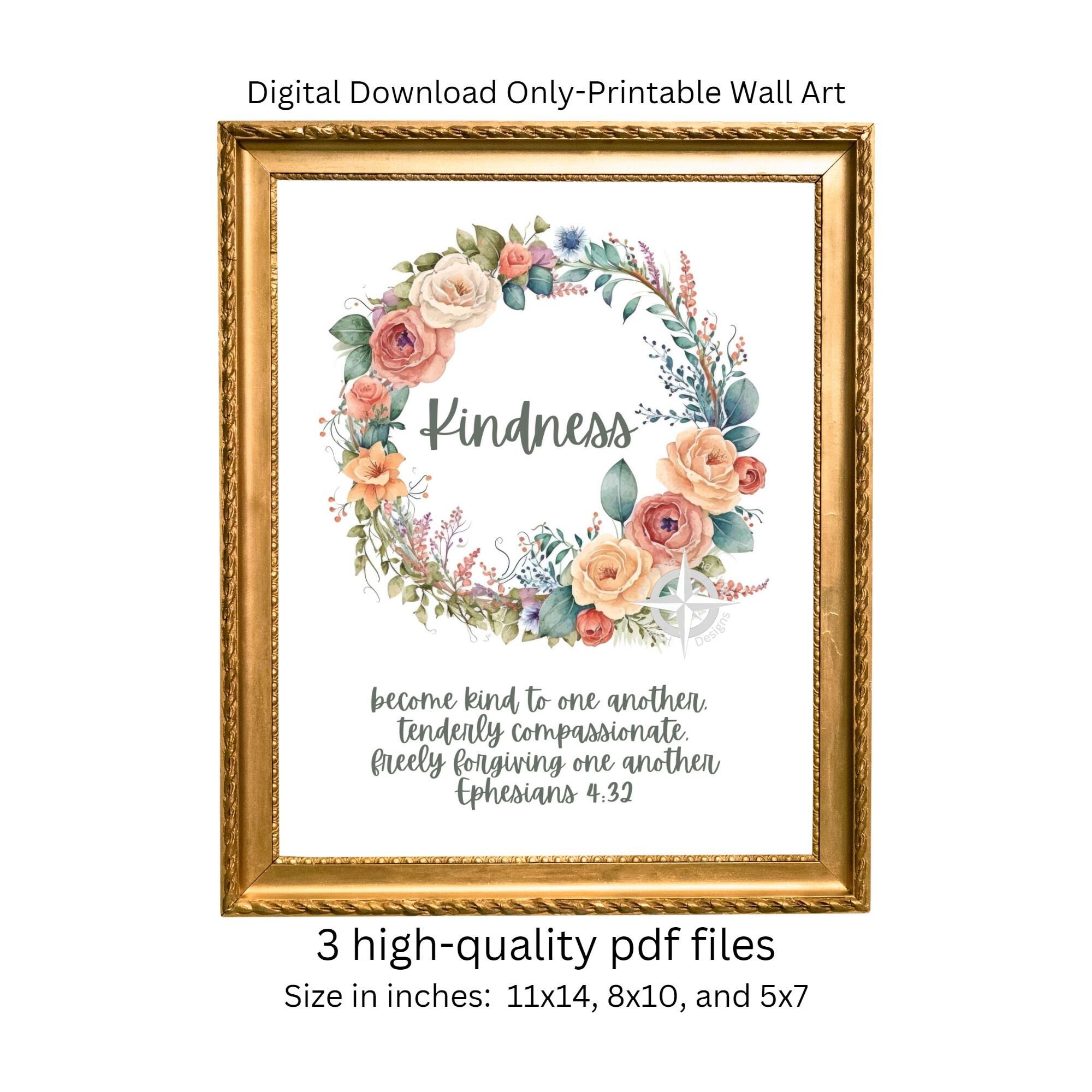 Kindness Printable Wall Art, Ephesians 4:32, Become Kind, Bible Quote ...