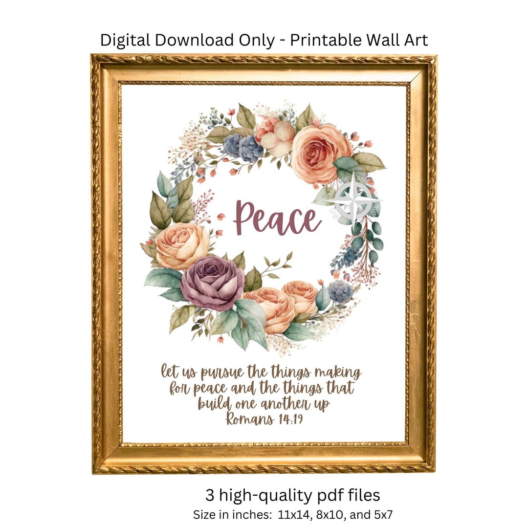 Peace Printable Wall Art, Romans 14:19, Pursue Peace, Bible Quote Wall ...