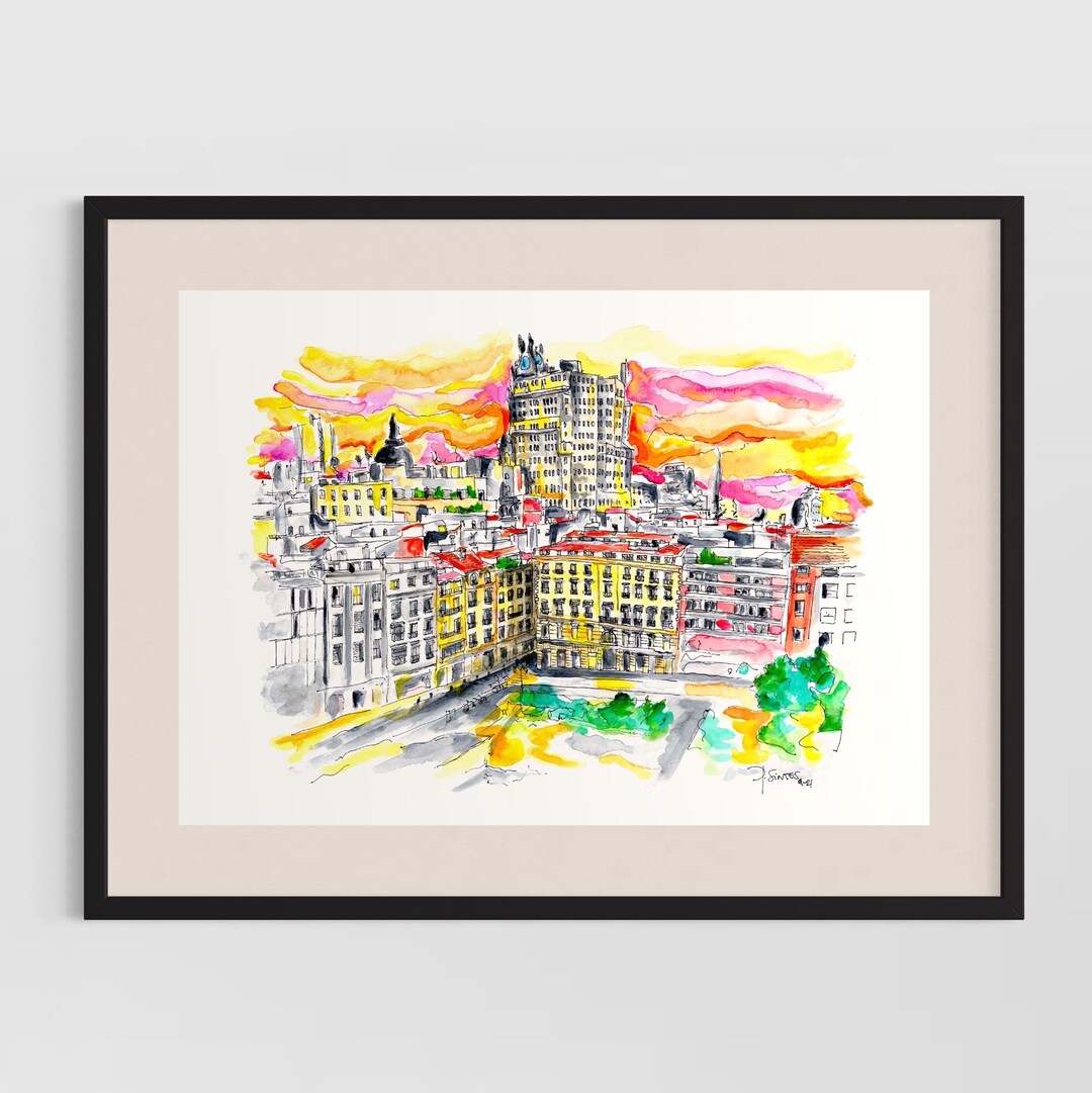 Madrid Chueca Plaza Printable Wall Art Handmade Watercolor Printable ...