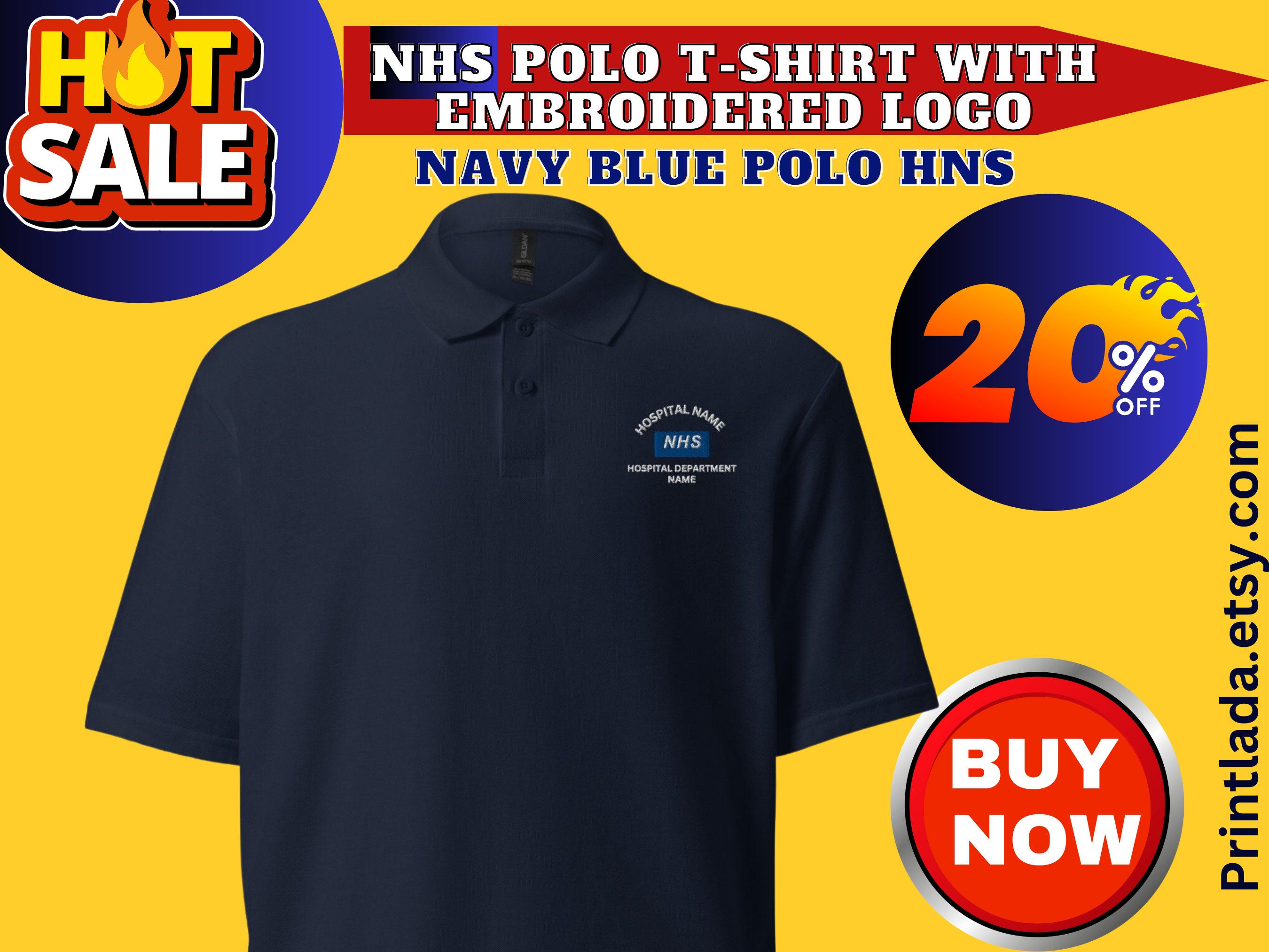 Personalized Navy Blue NHS Polo Medical Uniform T-shirt, Doctor ...