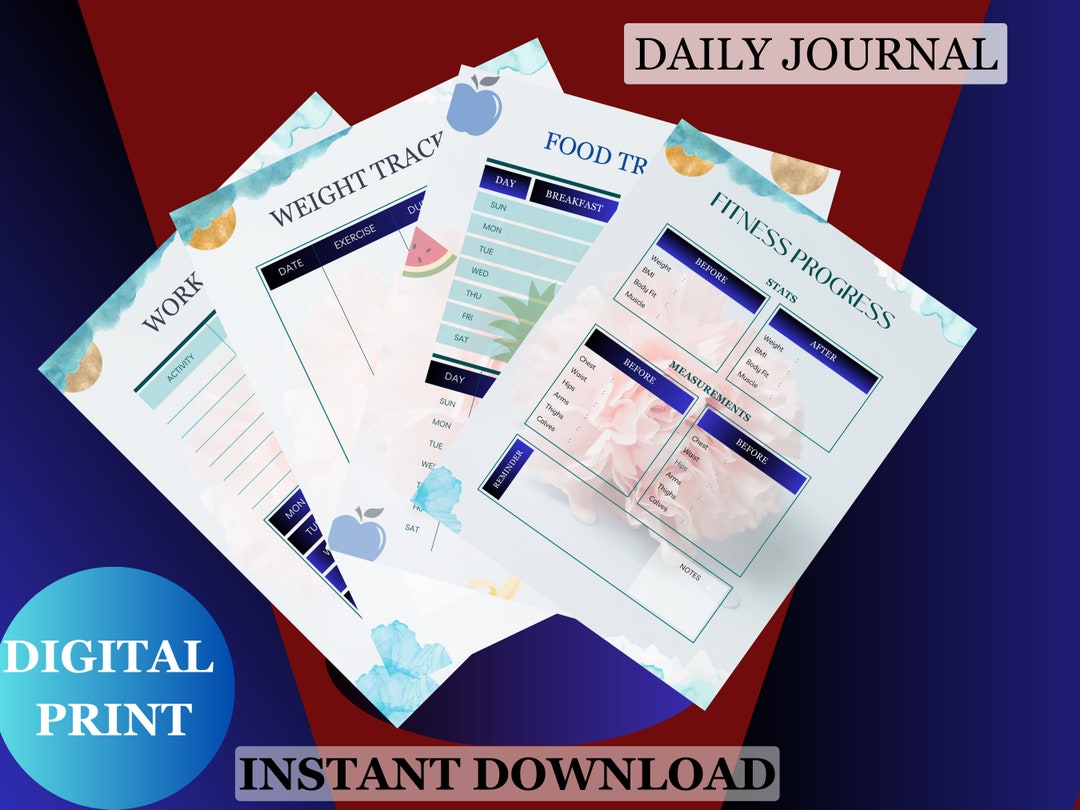 4 Essential Printable Daily Journal for Fitness Health Journal, Workout ...